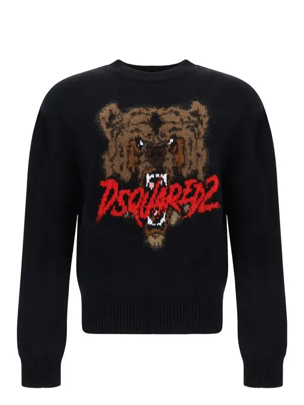 Dsquared2 Logo Intarsia Crewneck Jumper - Black