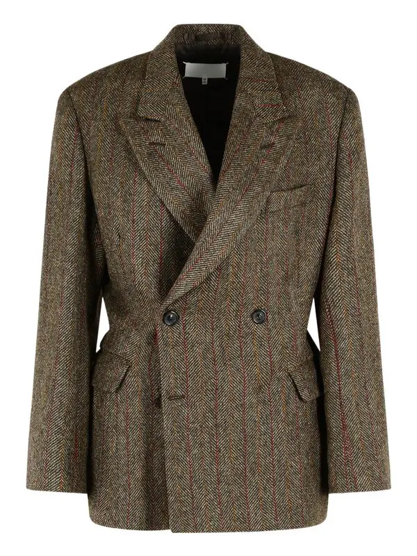 MAISON MARGIELA Herringbone Double-breasted Blazer - Brown