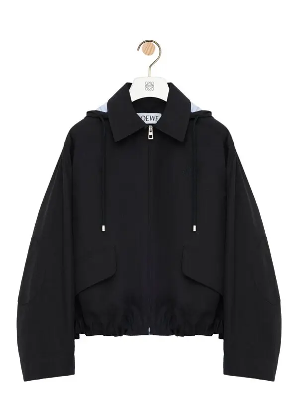 Loewe Hooded Cotton Parka With Embroidered Monogram - Black