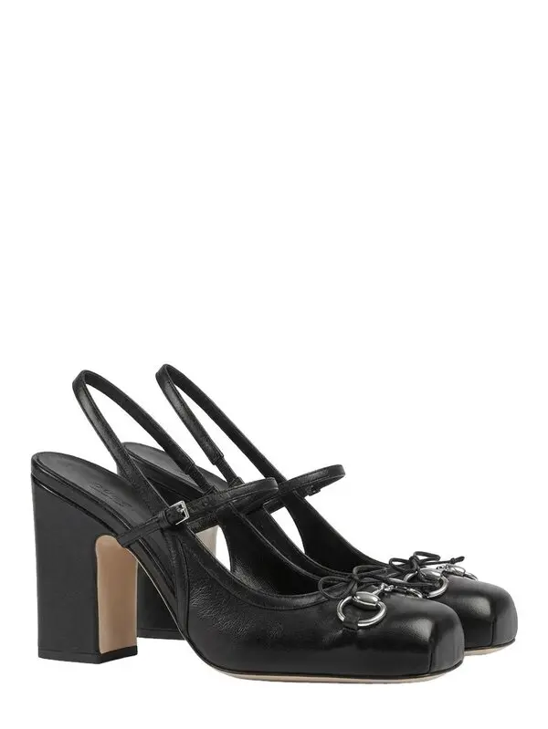 Gucci Horsebit Slingback Pumps With Bow Detail - Black