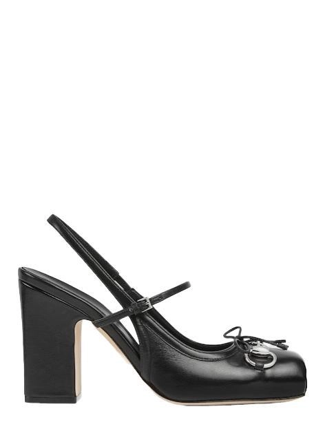 Gucci Horsebit Slingback Pumps With Bow Detail - Black