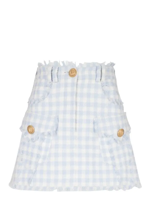 Balmain Gingham Tweed A-line Skirt - Blue