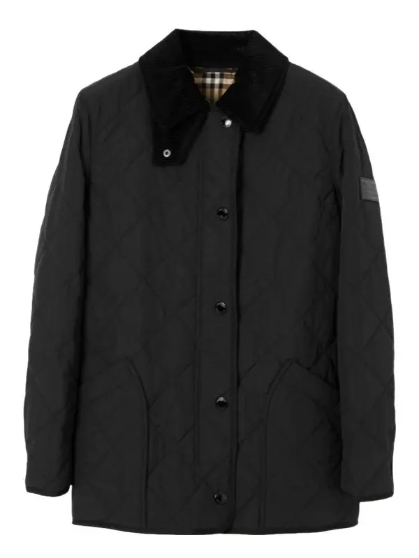 Burberry Long-sleeved Diamond Quilted Jacket With Corduroy Collar - Black