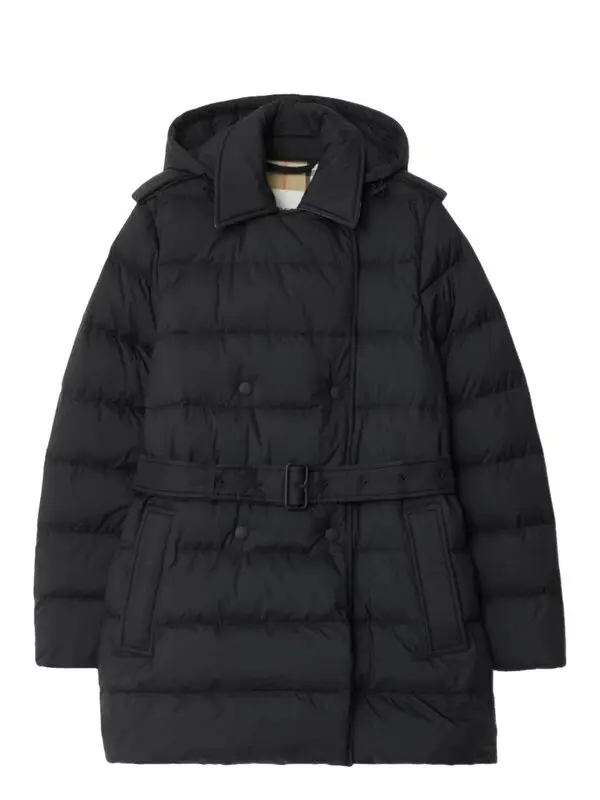 Burberry Short Hooded Puffer Coat With B-belt - Black