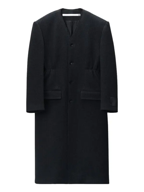 Alexander Wang Collarless Coat In Double Tweed Wool - Black/charcoal Gray