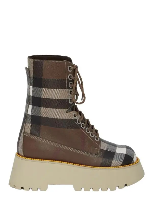 Burberry Checked Lace-up Combat Boots - Multicolor