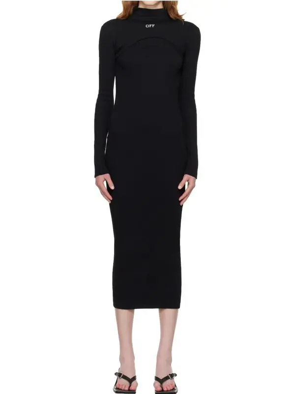 Off-White Ribbed High Neck Maxi Dress - Black
