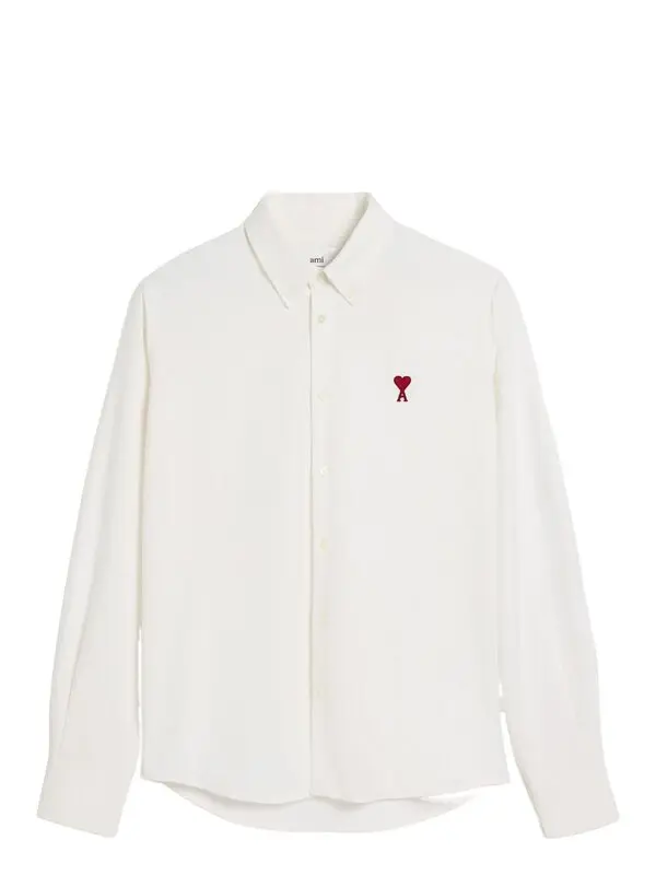 Ami Logo Embroidered Long-sleeved Shirt - White