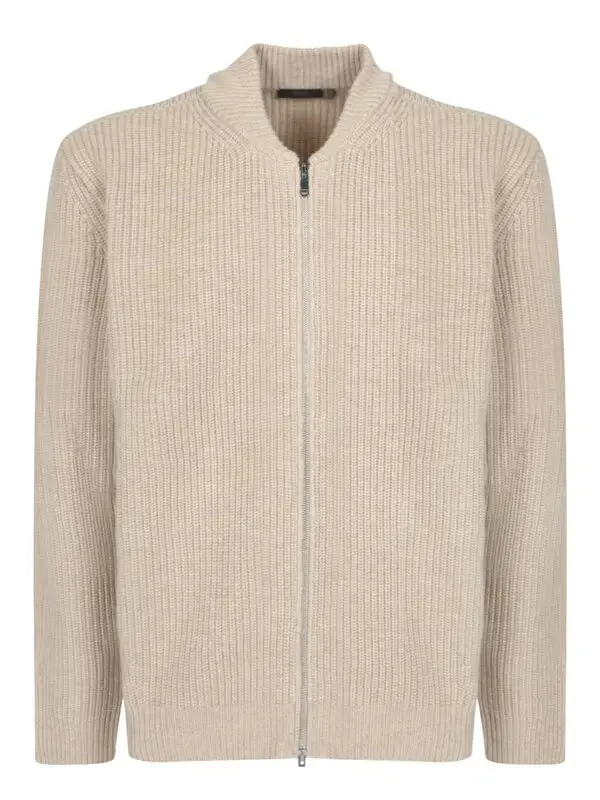 ZANONE Ribbed Knit Zip Cardigan - Beige