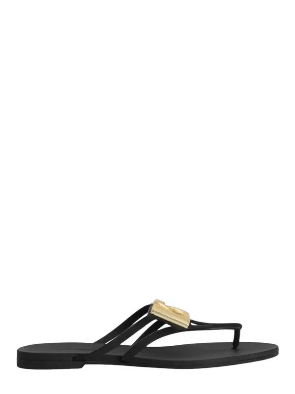 Dolce & Gabbana Logo Plaque Flip Flops - Black