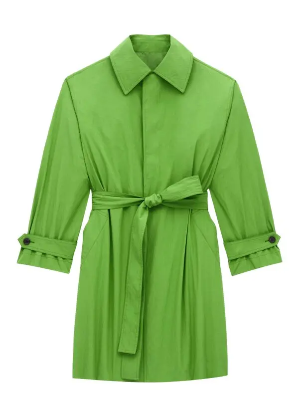 Saint Laurent Belted Long-sleeved Car Coat - Green