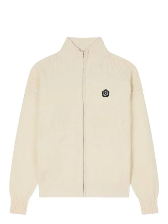 Kenzo Zip-up Logo Patch Cardigan - Nude