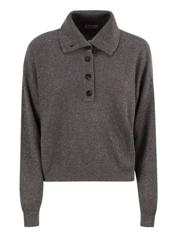 Brunello Cucinelli Metallic Ribbed Knit Jumper - Black