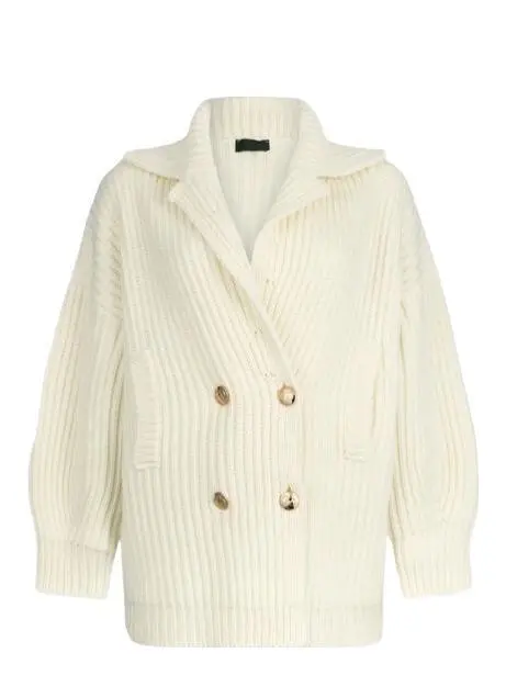 Liu Jo Double-breasted Knitted Coat With Puff Sleeves - White
