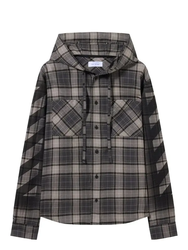 Off-White Spray Diagonal Hooded Shirt - Dark Grey-black