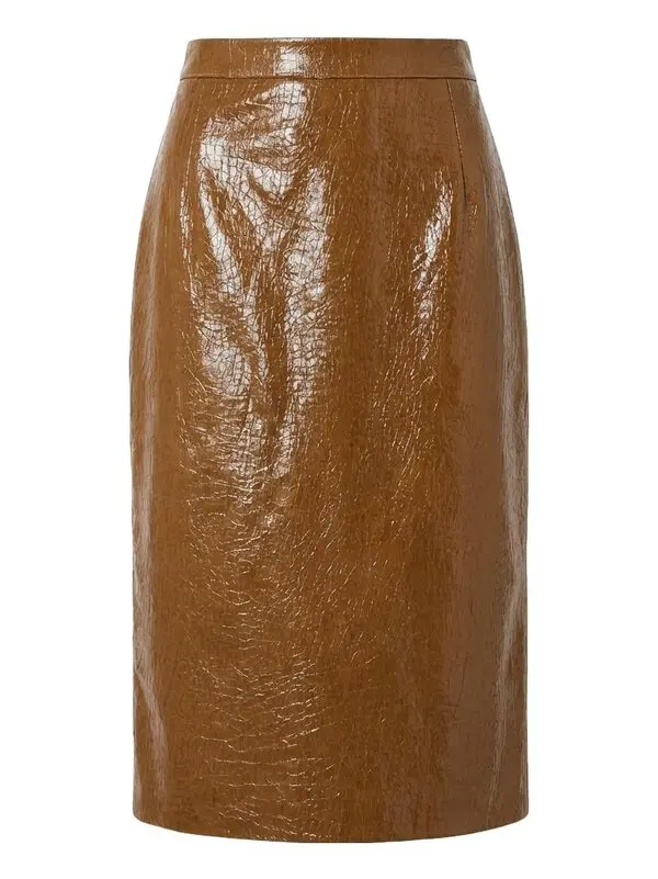 Gucci Shiny Leather Midi Skirt - Brown
