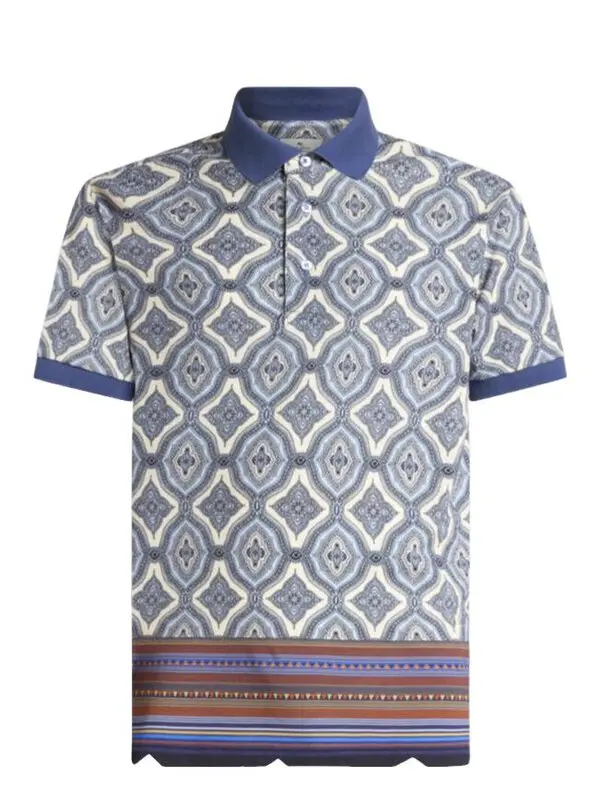 Etro Geometric Patterned Regular Fit Polo Shirt - Light Blue