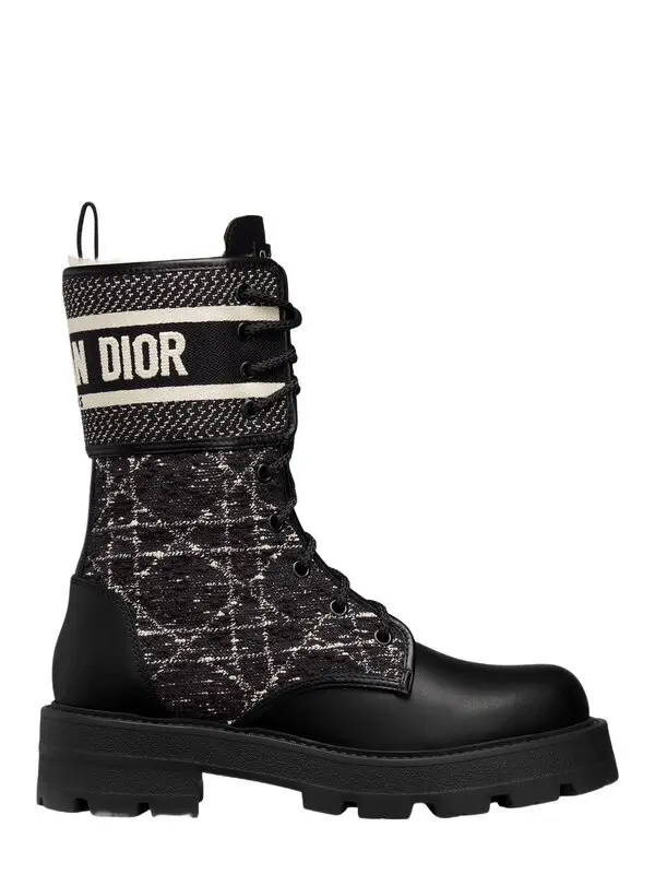 Dior D-major Ankle Boots With Embroidered Logo - Black And White