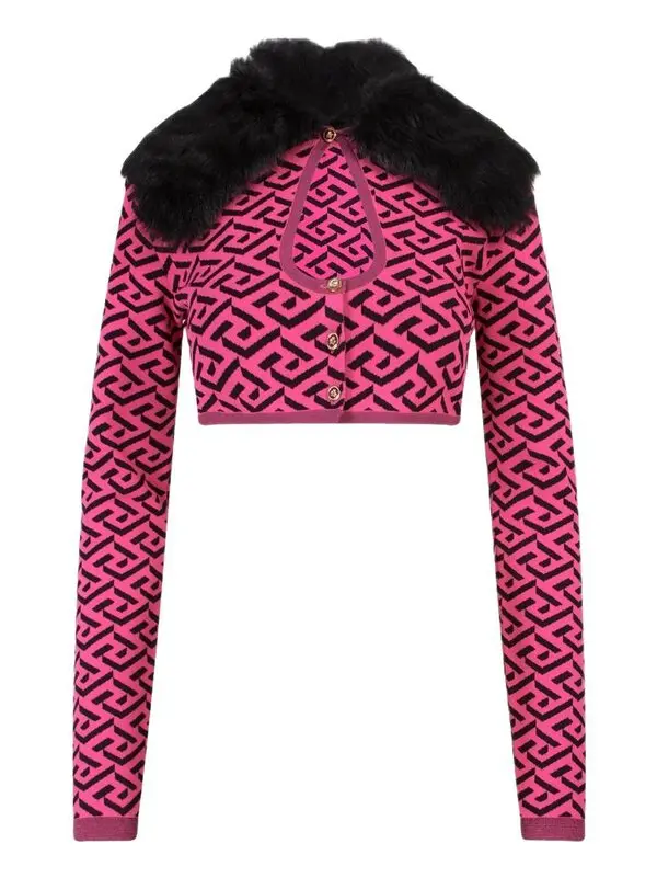 Versace La Greca Printed Cropped Cardigan - Pink