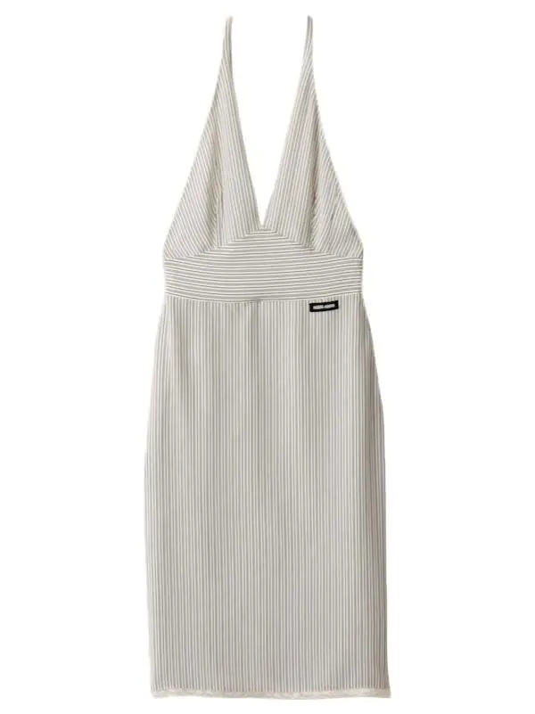 Miu Miu Striped V-neck Midi Dress - White