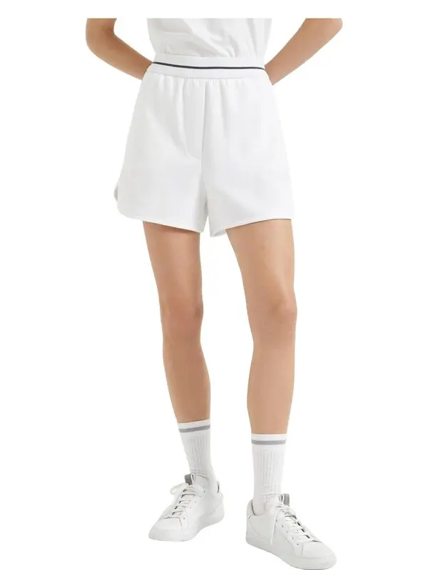 Brunello Cucinelli Technical Cotton Shorts With Beaded Trim - White