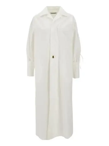 DARKPARK Shirtwaist Dress With Pleated Rope Detailing - White