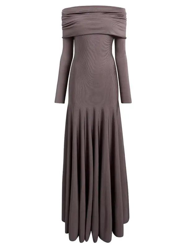 Khaite Genesis Off-the-shoulder Maxi Dress - Titanium
