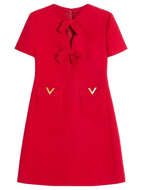 Valentino Garavani A-line Mini Dress With Bow And Gold V Detail - Red