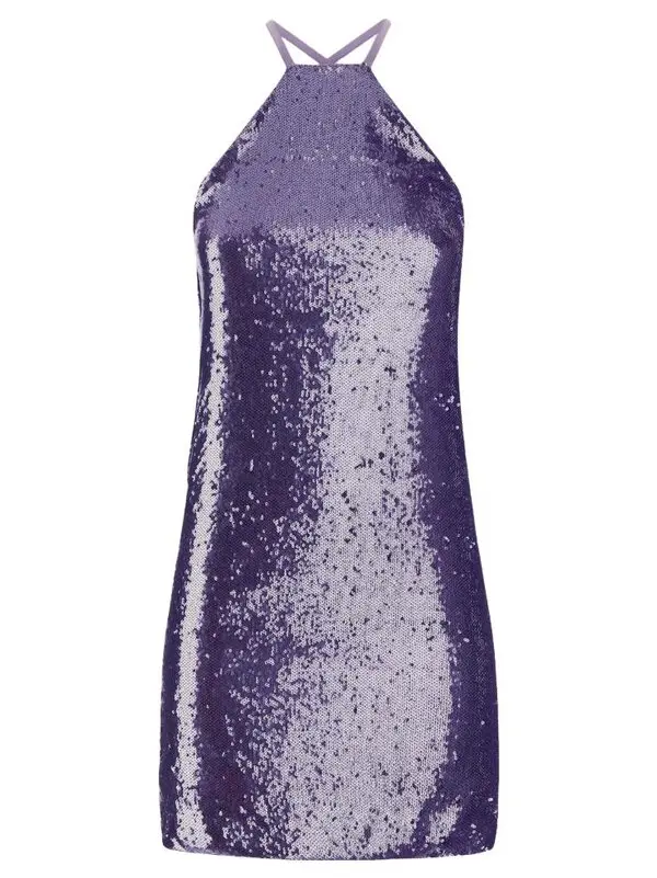 Attico Sequined Halterneck Mini Dress - Purple