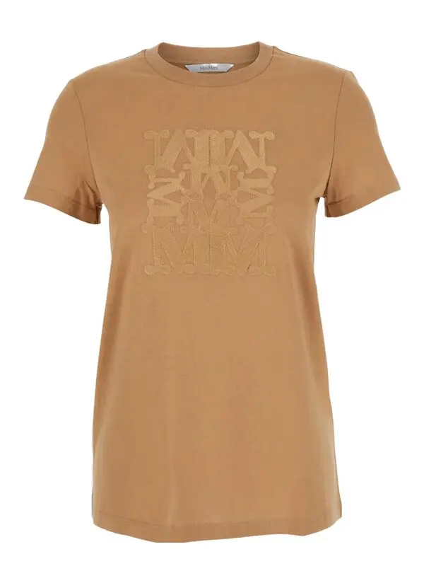 Max Mara Logo Embroidered Crewneck T-shirt - Beige