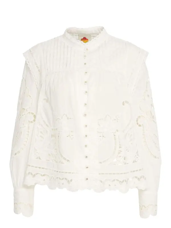 Farm Rio Broderie Panel Blouse - White