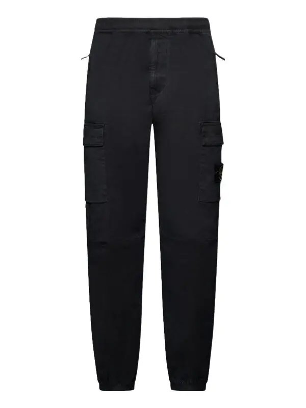 Stone Island Logo Patch Tapered Cargo Trousers - Black