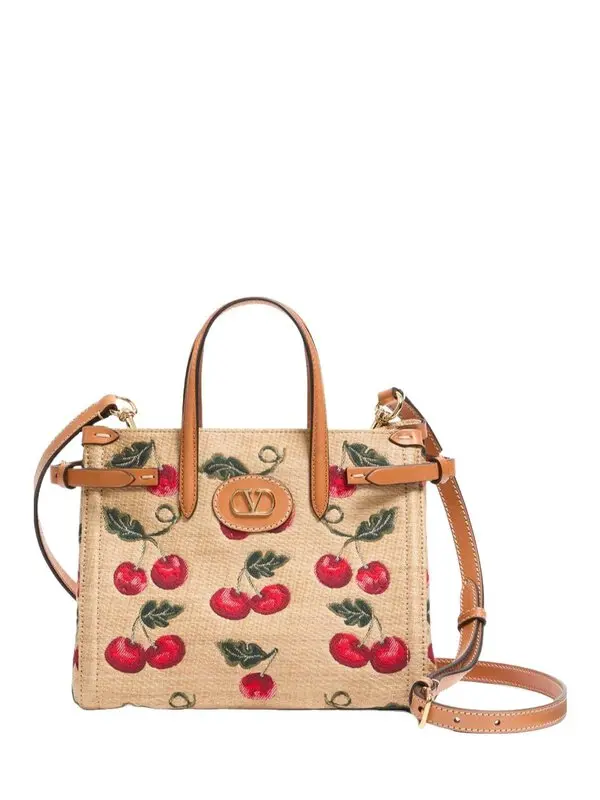 Valentino Garavani Antibes Jacquard Small Tote Bag - Natural/red