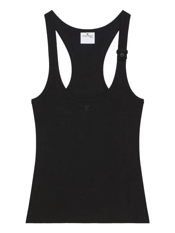 COURREGES 90's Logo Patch Rib Tank Top - Black