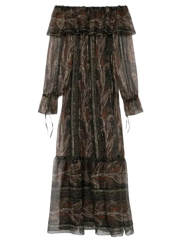 Saint Laurent Paisley Muslin Maxi Dress - Black
