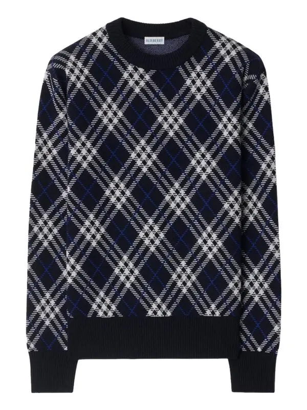Burberry Checked Knitted Crewneck Jumper - Ink