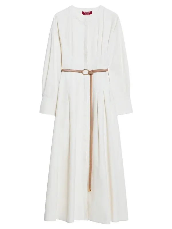 Max Mara Belted Crewneck Long-sleeved Dress - Ivory