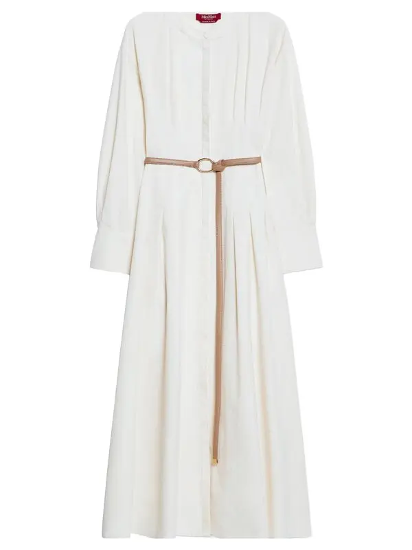 Max Mara Belted Crewneck Long-sleeved Dress - Ivory