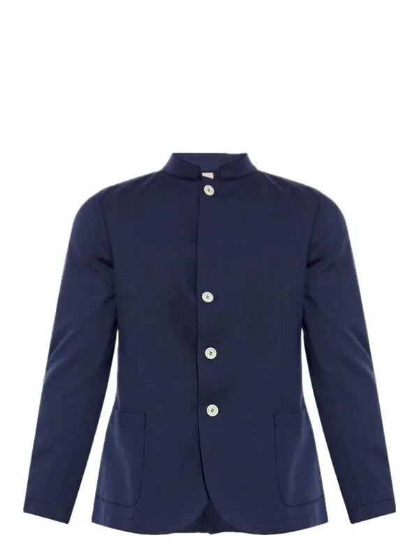 Eleventy Stand Collar Buttoned Jacket - Blue
