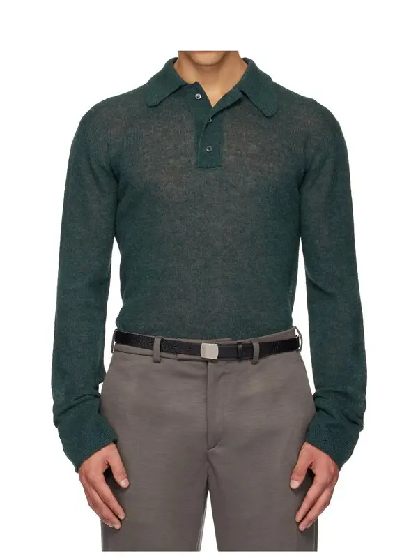 RIER Semi-transparent Blended Knit Polo Shirt - Green