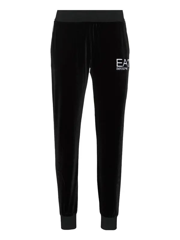 EA7 Logo Decal Velour Track Pants - Black