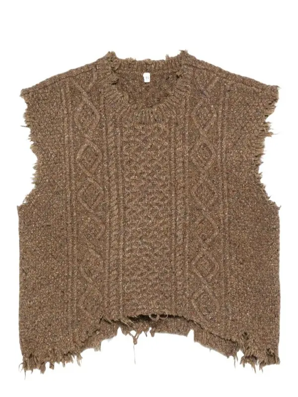 R13 Cable Knit Frayed Sleeveless Sweater - Brown