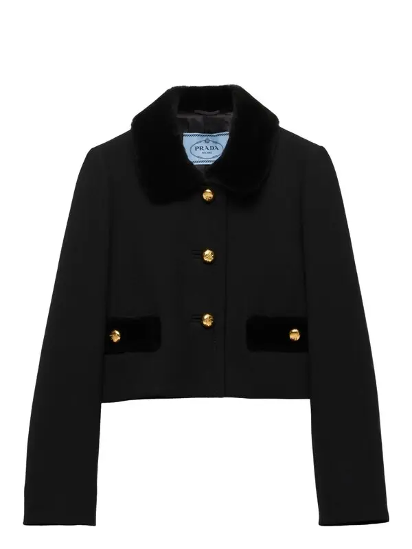 Prada Cropped Button-up Jacket With Lapels - Black