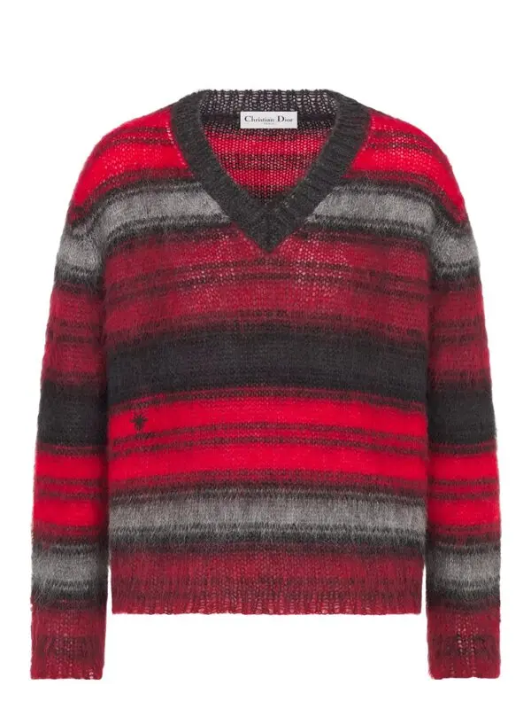 Dior Striped V-neck Jumper - Reddish Grey