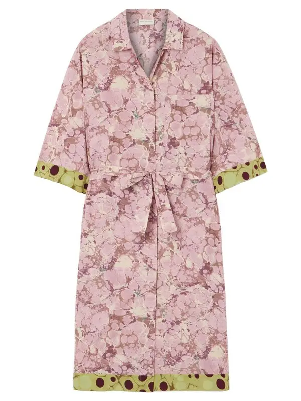 Dries Van Noten Floral Print Cotton Poplin Shirt Dress - Nude