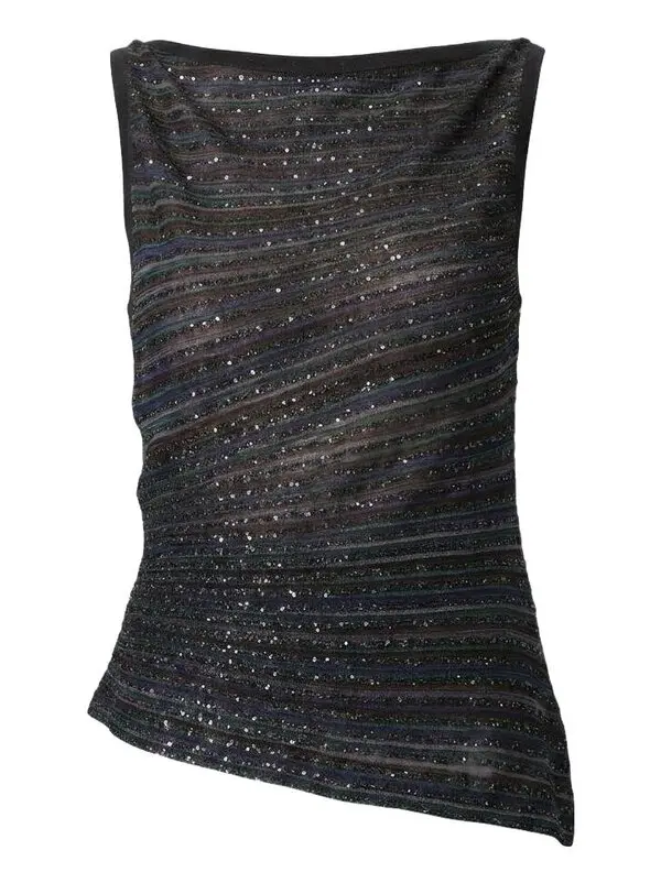 Missoni Sleeveless Horizontal Striped Sequined Vest - Black