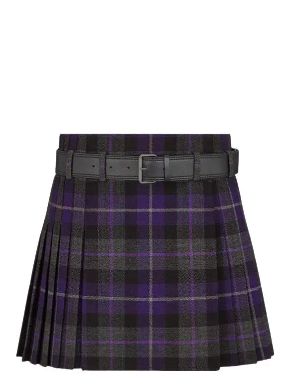 Dior Belted Plaid Kilt - Purple, Gray And White