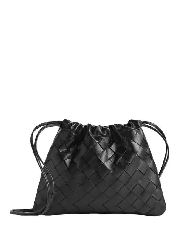 Bottega Veneta Small Woven Leather Drawstring Bag - Black