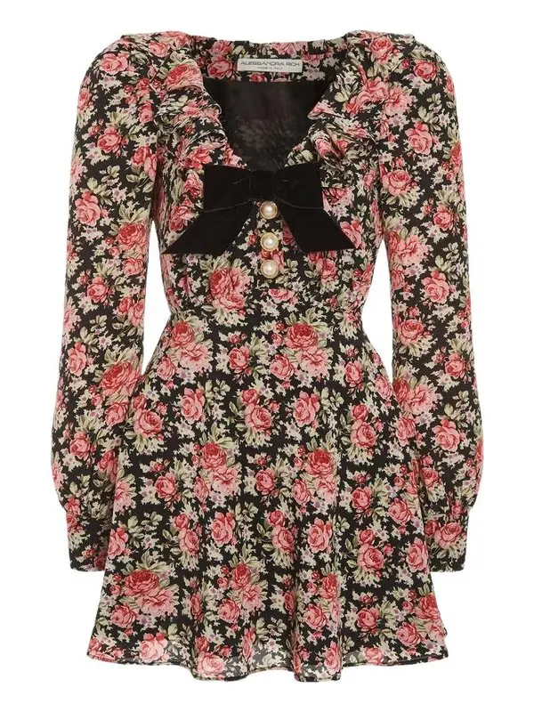 Alessandra Rich Floral Print Bow-embellished Minidress - Multicolor