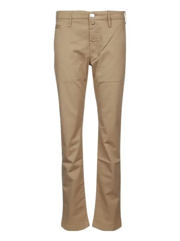 Jacob Cohen Logo Plaque Straight-leg Trousers - Beige